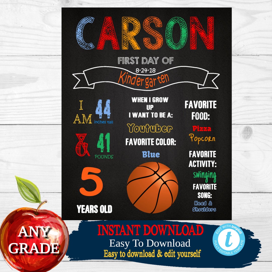Basketball,first Day of School Sign, Back to School Printable ...