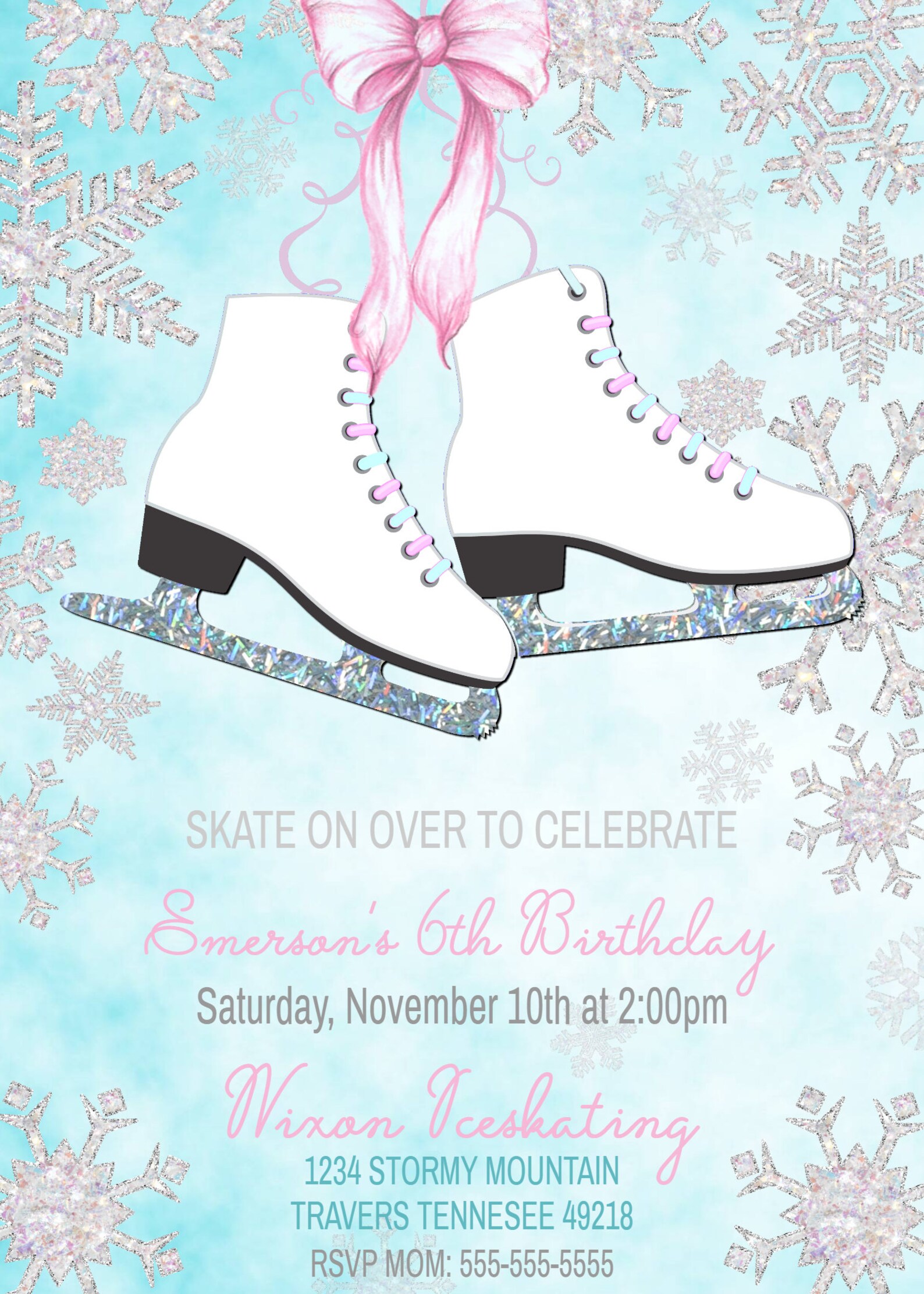 Ice Skating Birthday Party Invitations, Ice Skates Birthday Invite ...