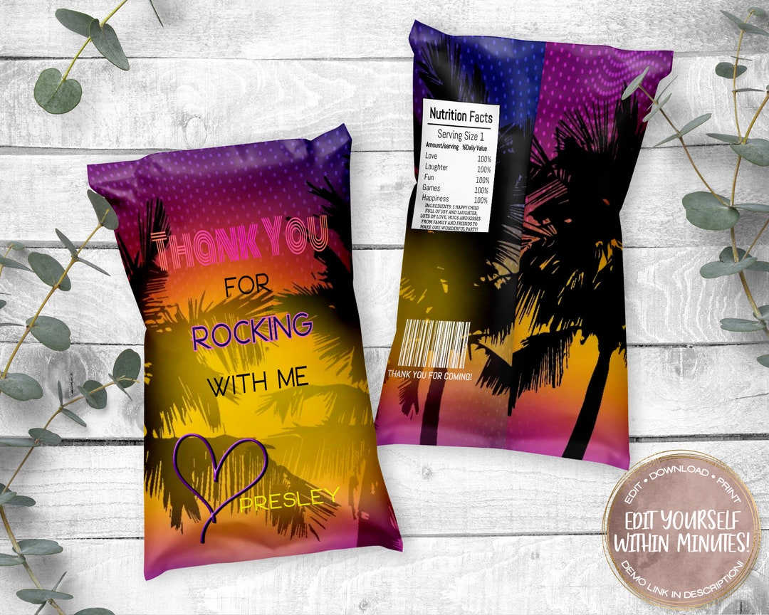 Music Festival VIP Birthday Chip Bag, Editable Birthday Snack Bag ...