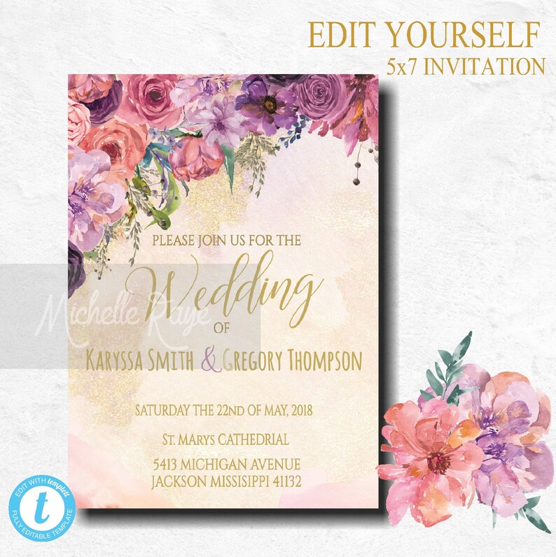 Printable Floral Wedding Invitation Template Wedding - Etsy