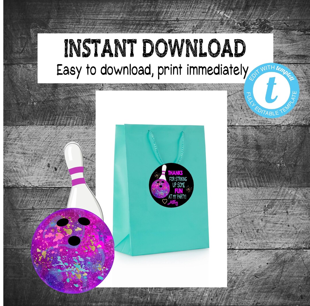 BOWLING Thank You Tag | Edit Yourself | Party Favor Bag Tag | Thank You ...