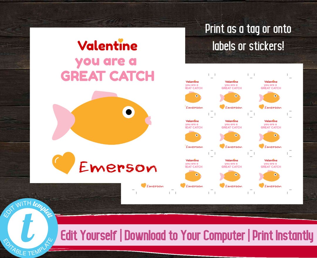 Printable Valentine's Day Tags, You Are A Great Catch Valentine's Day ...