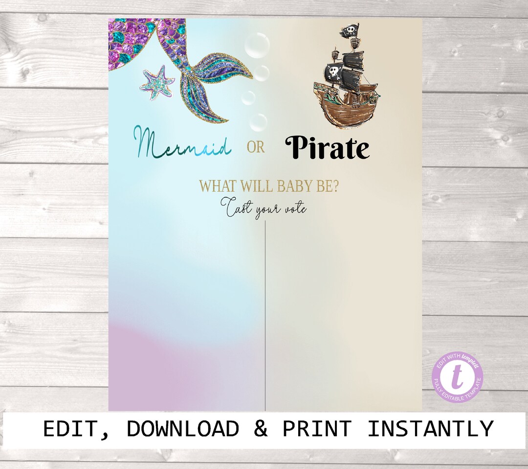 Mermaid or Pirate Gender Reveal Party Sign He or She Guess the Gender ...
