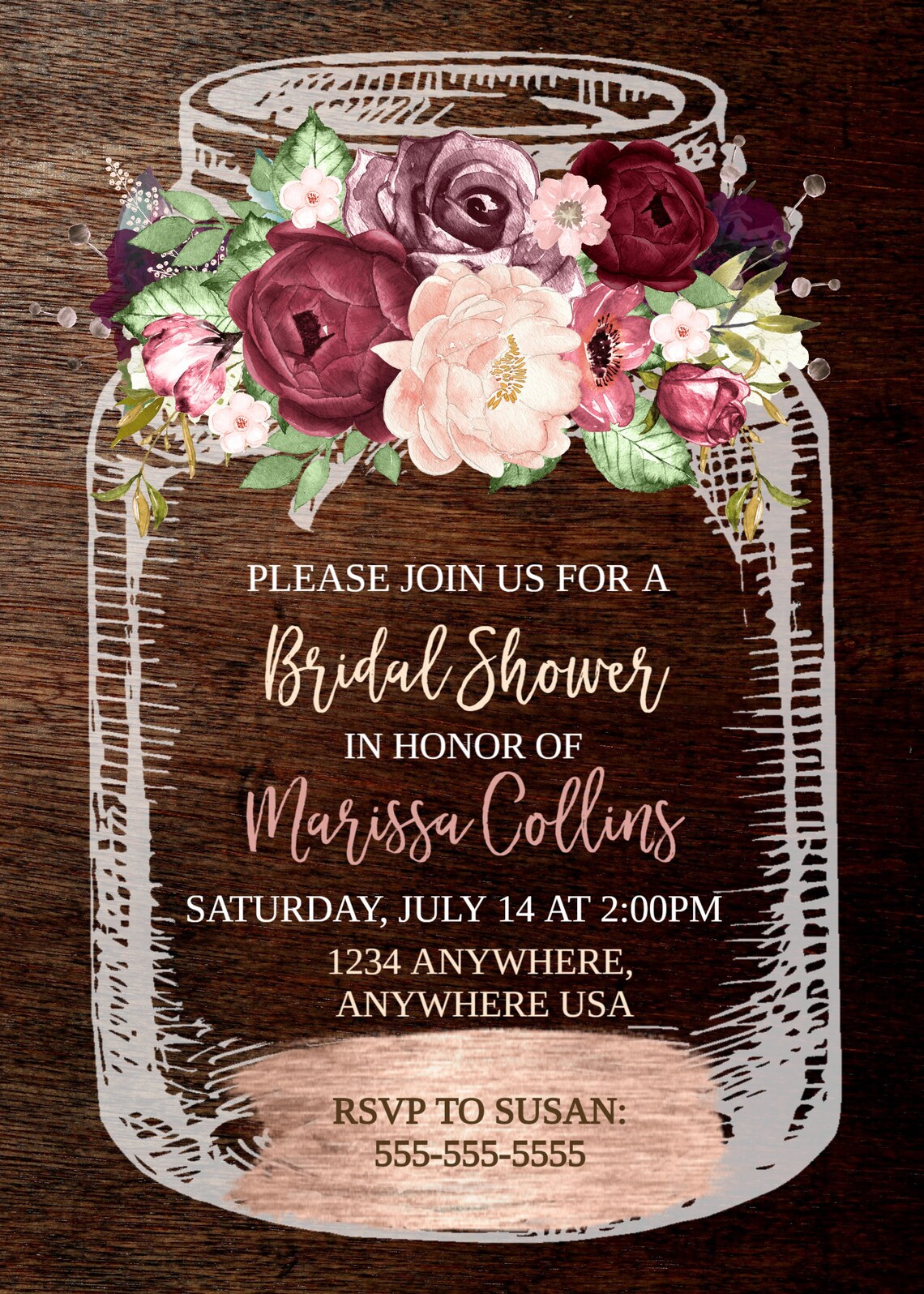 Bridal Shower Invites, Rustic Bridal Shower Invitation, Mason Jar ...