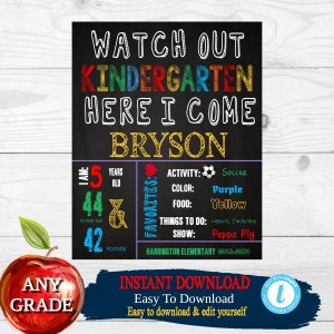 Watch Out Kindergarten Here I Come, First Day of School Sign, Back to ...