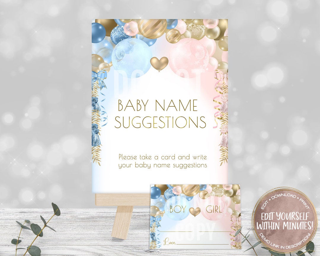 Balloon Gender Reveal What Will Baby Be Baby Name Suggestions Sign ...