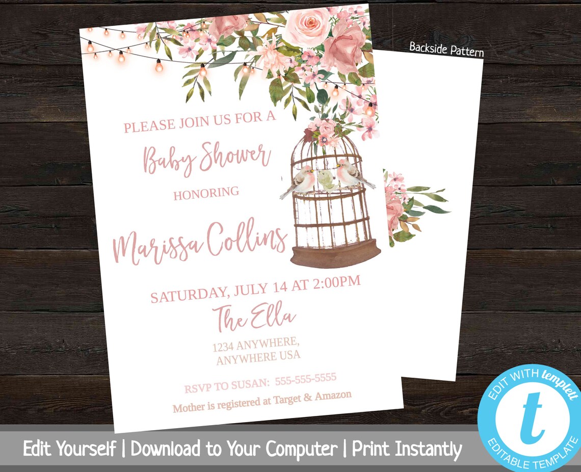 Bird Baby Shower Invite, Rustic Baby Shower, Floral Baby Shower ...