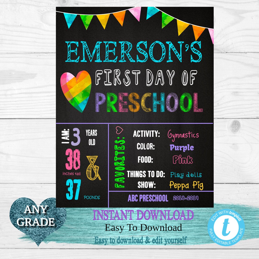 Back to School, Rainbow Heart First Day of School Sign, Back to School ...
