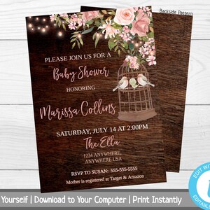 Bird Baby Shower Invitation, Rustic Floral Baby Shower Invite ...
