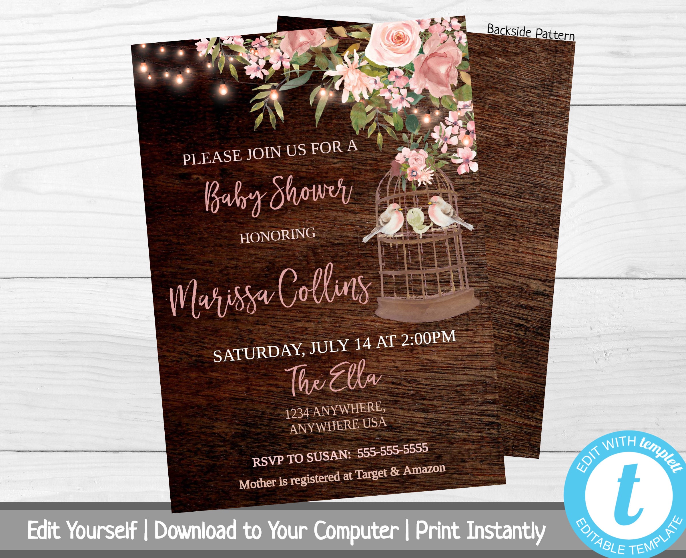 Bird Baby Shower Invitation, Rustic Floral Baby Shower Invite ...