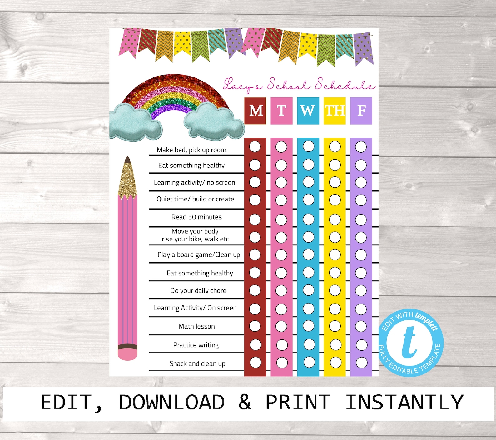 Rainbow Homechool Schedule Back to School Distance Learning | Etsy