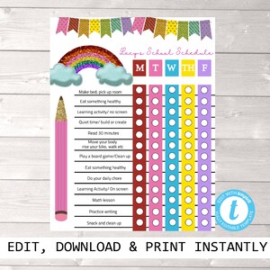 Rainbow Homechool Schedule, Back to School, Distance Learning Chart ...