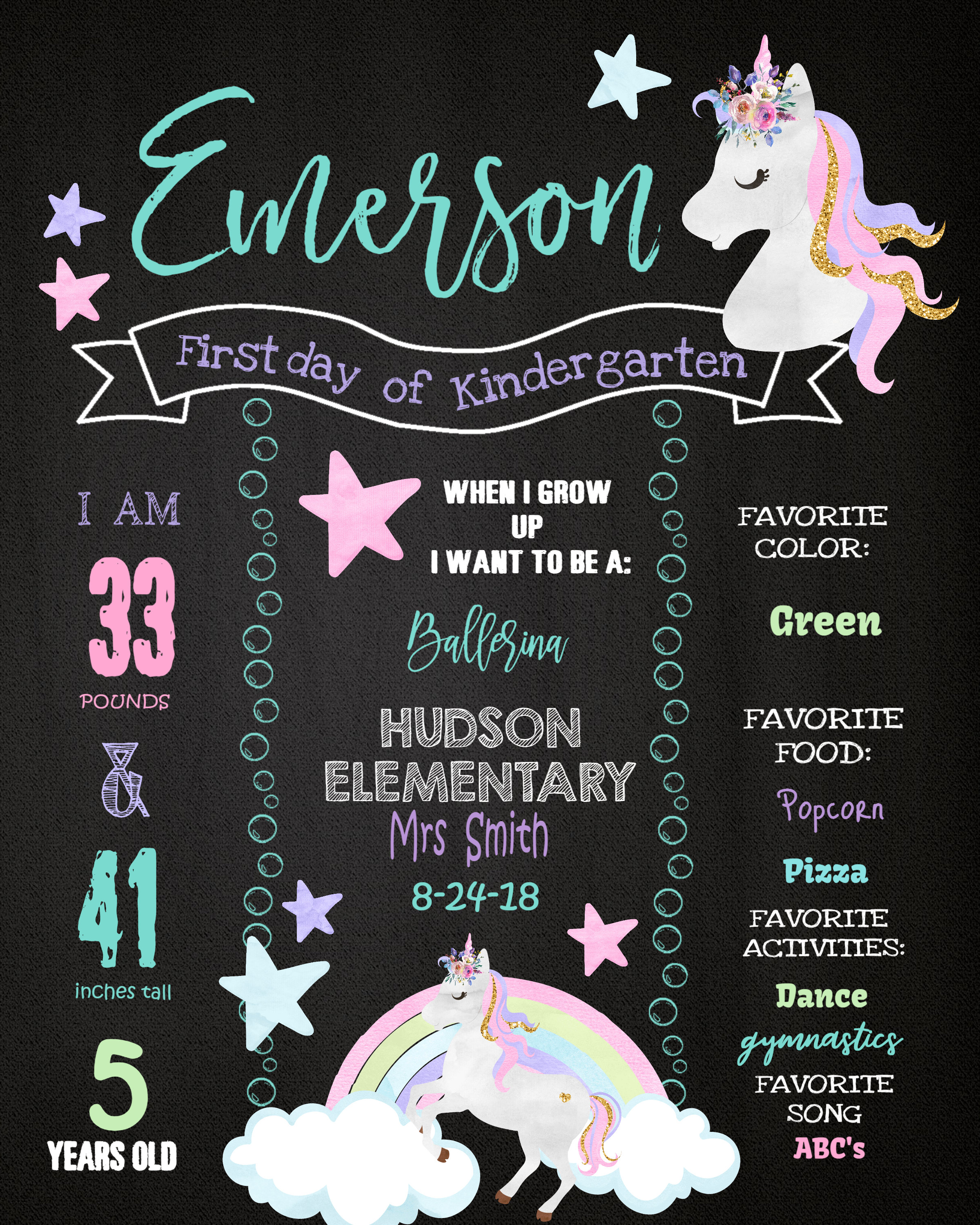 Unicorn First Day of School Sign, Gold Glitter Unicorn Back to School ...