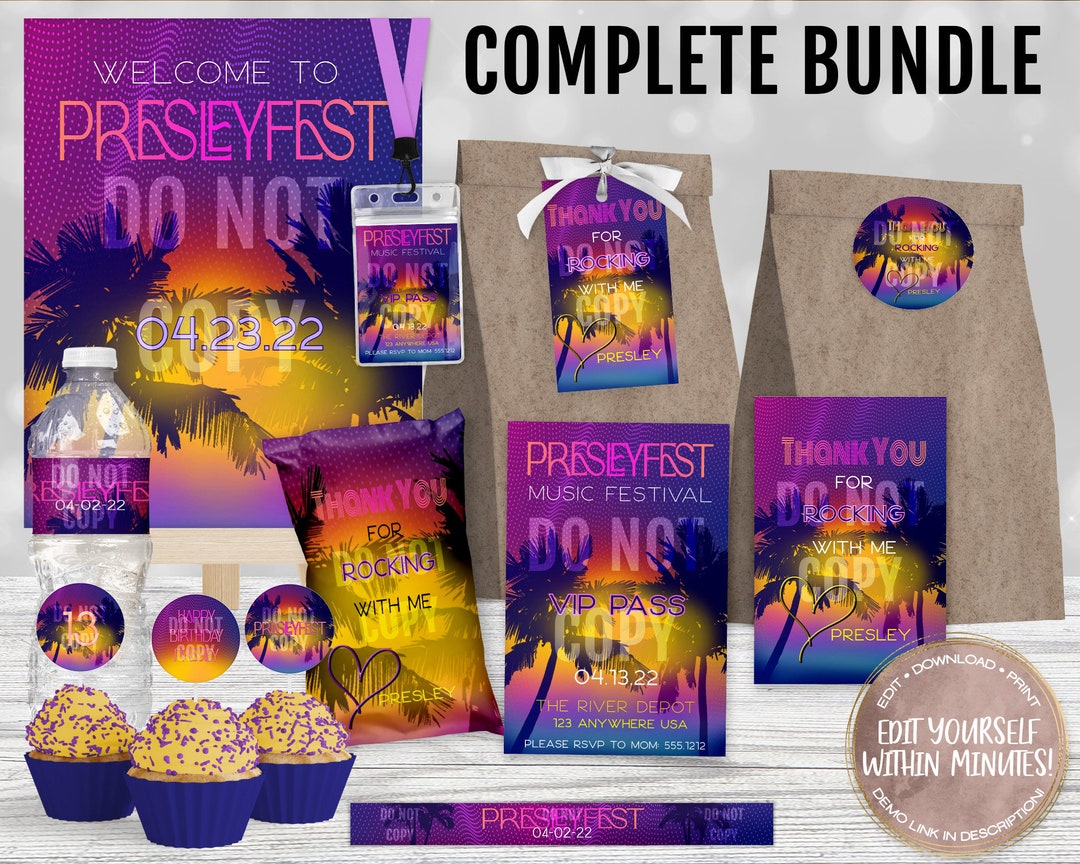 Music Festival VIP Birthday Complete Bundle, Editable Party Package ...