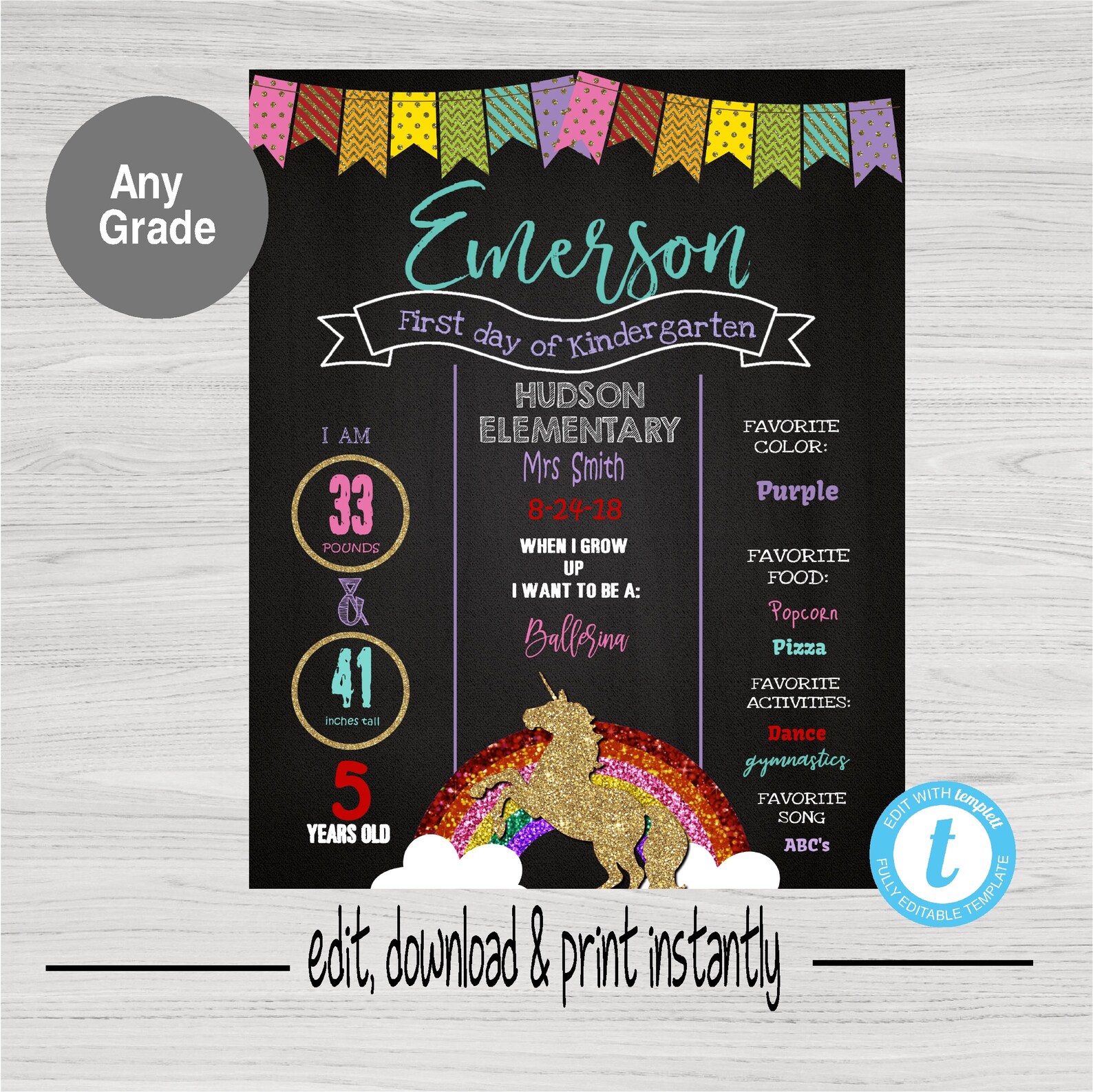 Unicorn First Day of School Sign Rainbow Back to School | Etsy