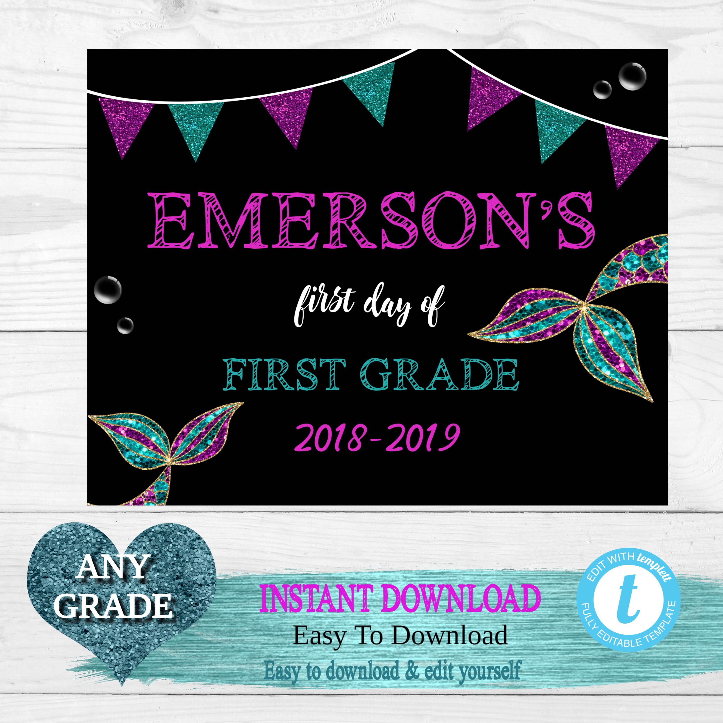 Mermaid Glitter First Day of School Sign, Mermaid Tail Back to School ...