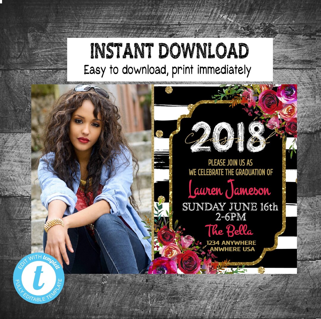 Graduation Invitation | Floral Graduation Announcement Photo ...