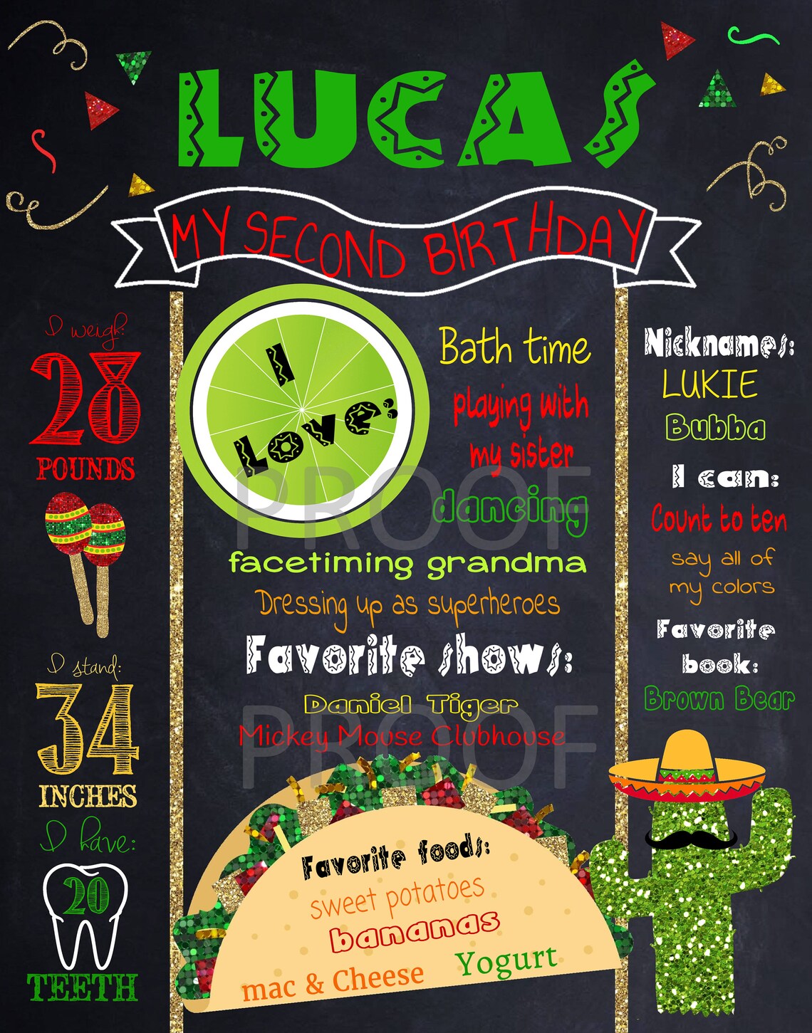Taco Twosday Birthday Invitations Milestone Board 2nd - Etsy