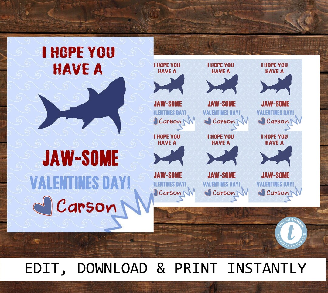 Shark Valentine's Day Jaw Some Shark Gift Tag, Printable Valentine ...