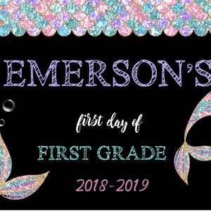 Mermaid Glitter First Day of School Sign, Mermaid Tail Back to School ...