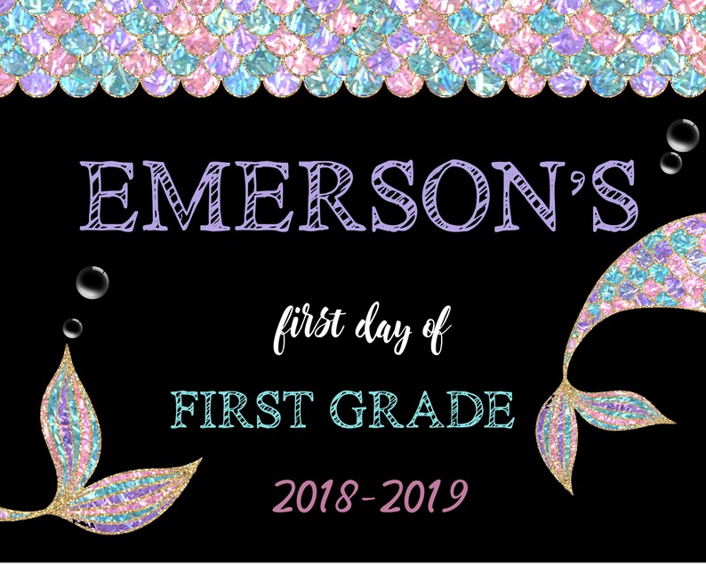 Mermaid Glitter First Day of School Sign, Mermaid Tail Back to School ...
