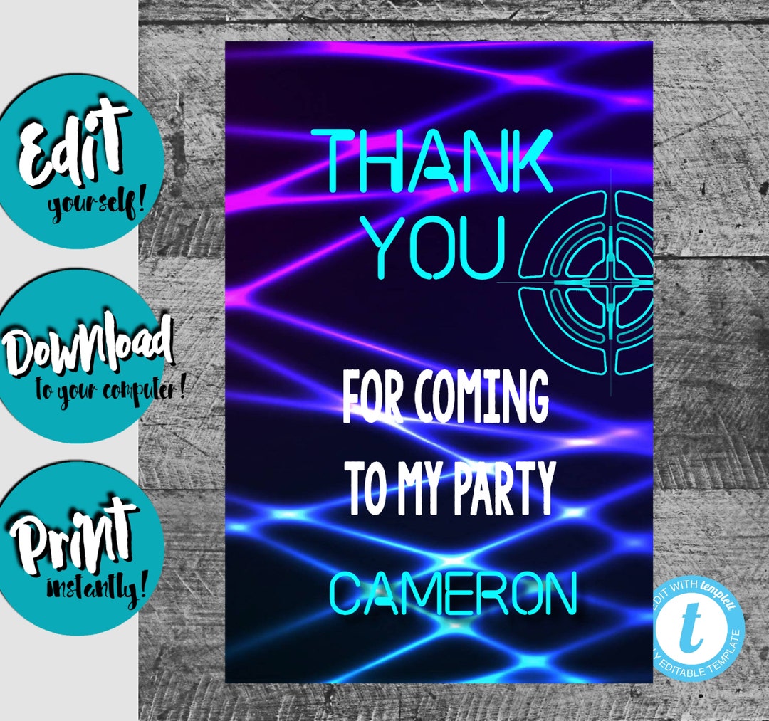 LASER TAG Birthday Thank You| Laser Tag Thank You Card | Birthday ...
