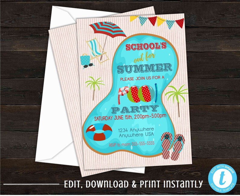 Schools Out for Summer Pool Party Invitation Summer - Etsy