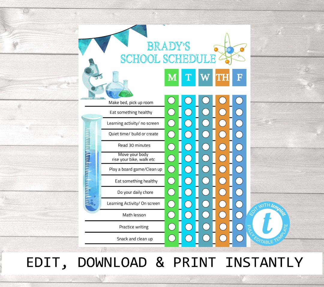 Science Homechool Schedule, Back to School, Distance Learning Chart ...