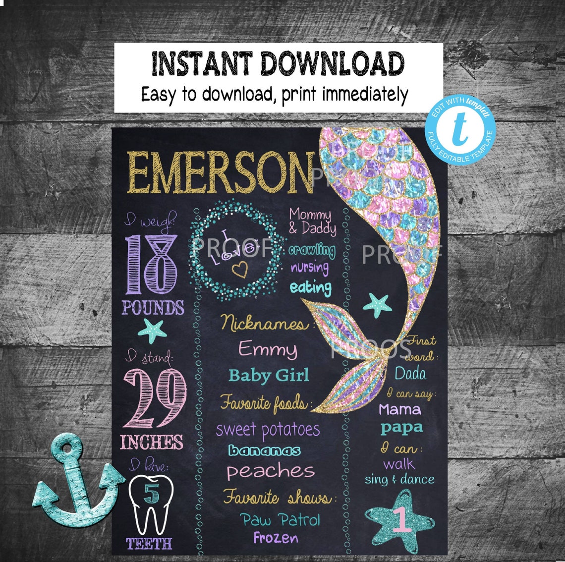 MERMAID Party Chalkboard Birthday Board | Mermaid Birthday | Edit ...