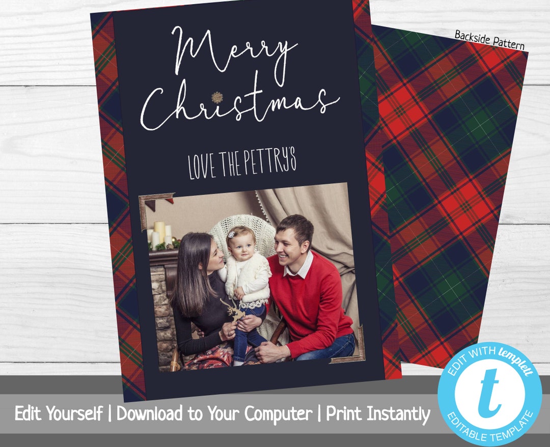 Plaid Christmas Card With Photo, Photo Christmas Card Template, Holiday ...