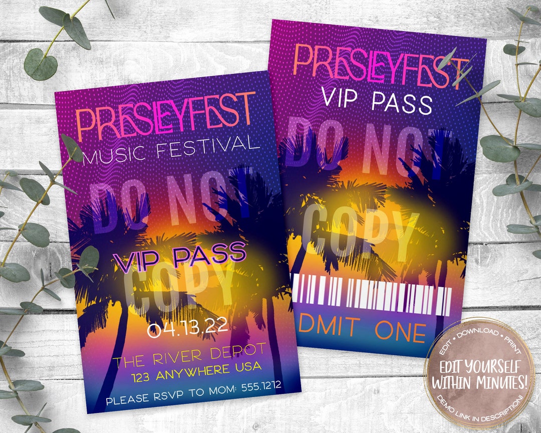 Music Festival VIP Birthday Invitations, Editable Birthday, Printable ...