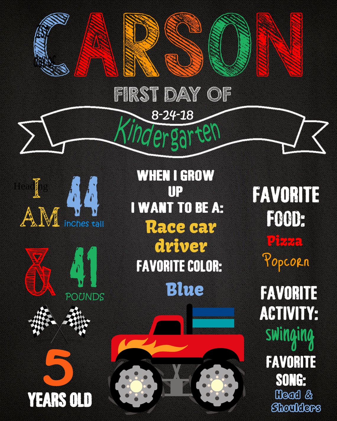 Monster Truck First Day of School Sign, Back to School Printable ...