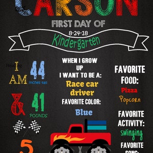 Monster Truck First Day of School Sign, Back to School Printable ...
