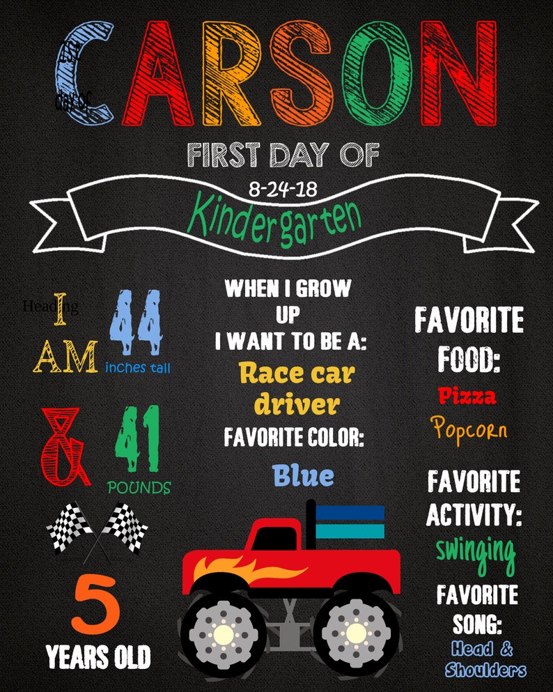 Monster Truck First Day of School Sign Back to School | Etsy