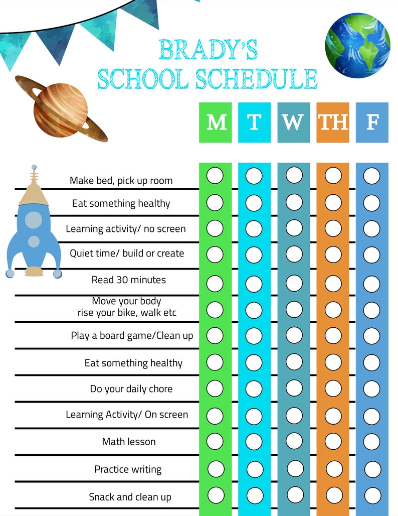 Outerspace Homechool Schedule Back to School Distance - Etsy