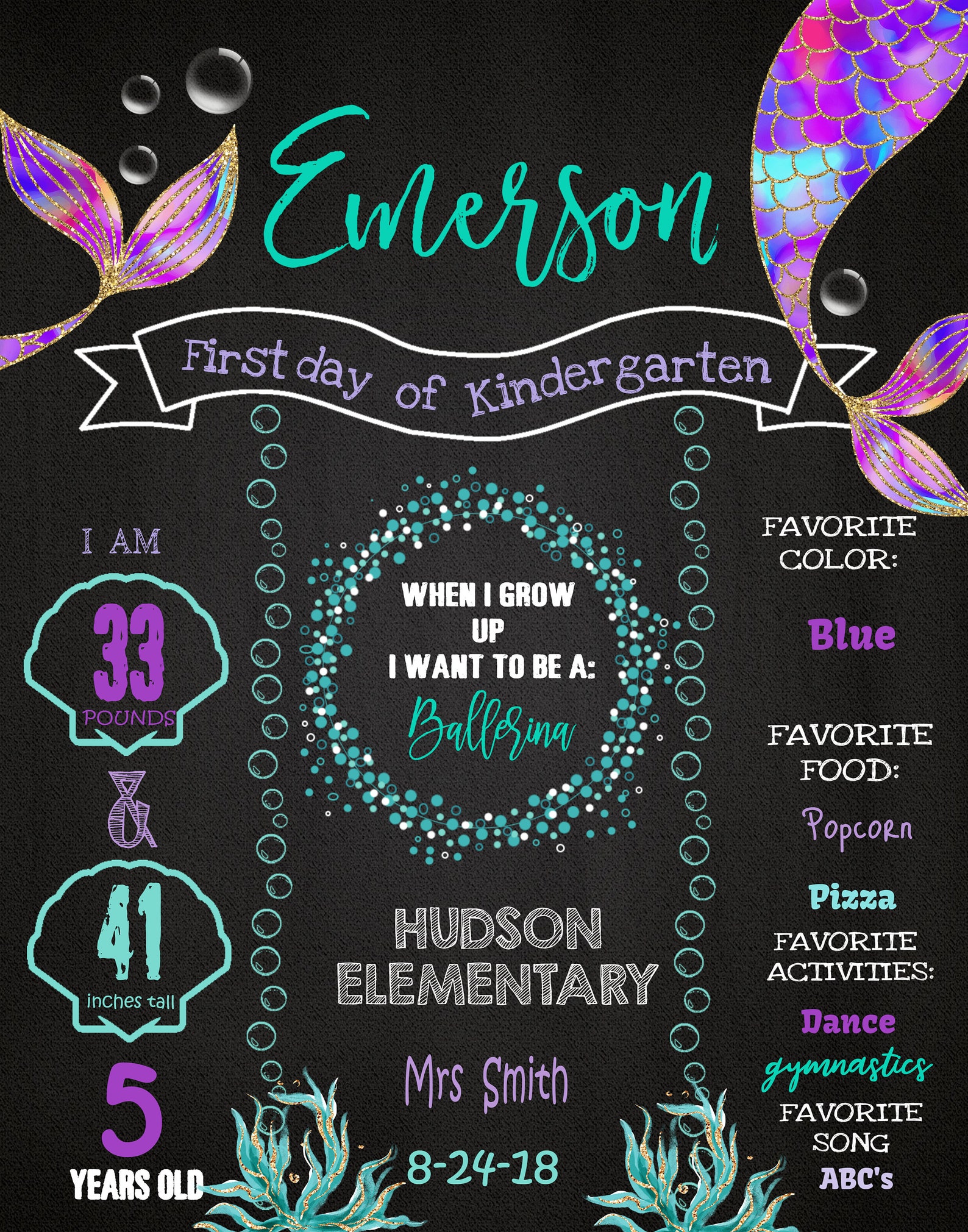 Mermaid Glitter First Day of School Sign, Mermaid Tail Back to School ...