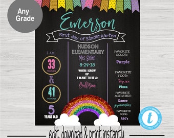 Rainbow Back to School Chalkboard Print - Etsy