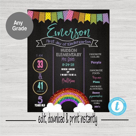 Rainbow Glitter First Day of School Sign Rainbow Back to | Etsy