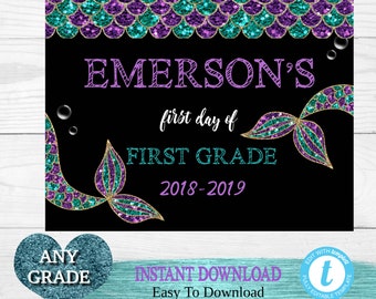 Mermaid Glitter First Day of School Sign Mermaid Tail Back to | Etsy