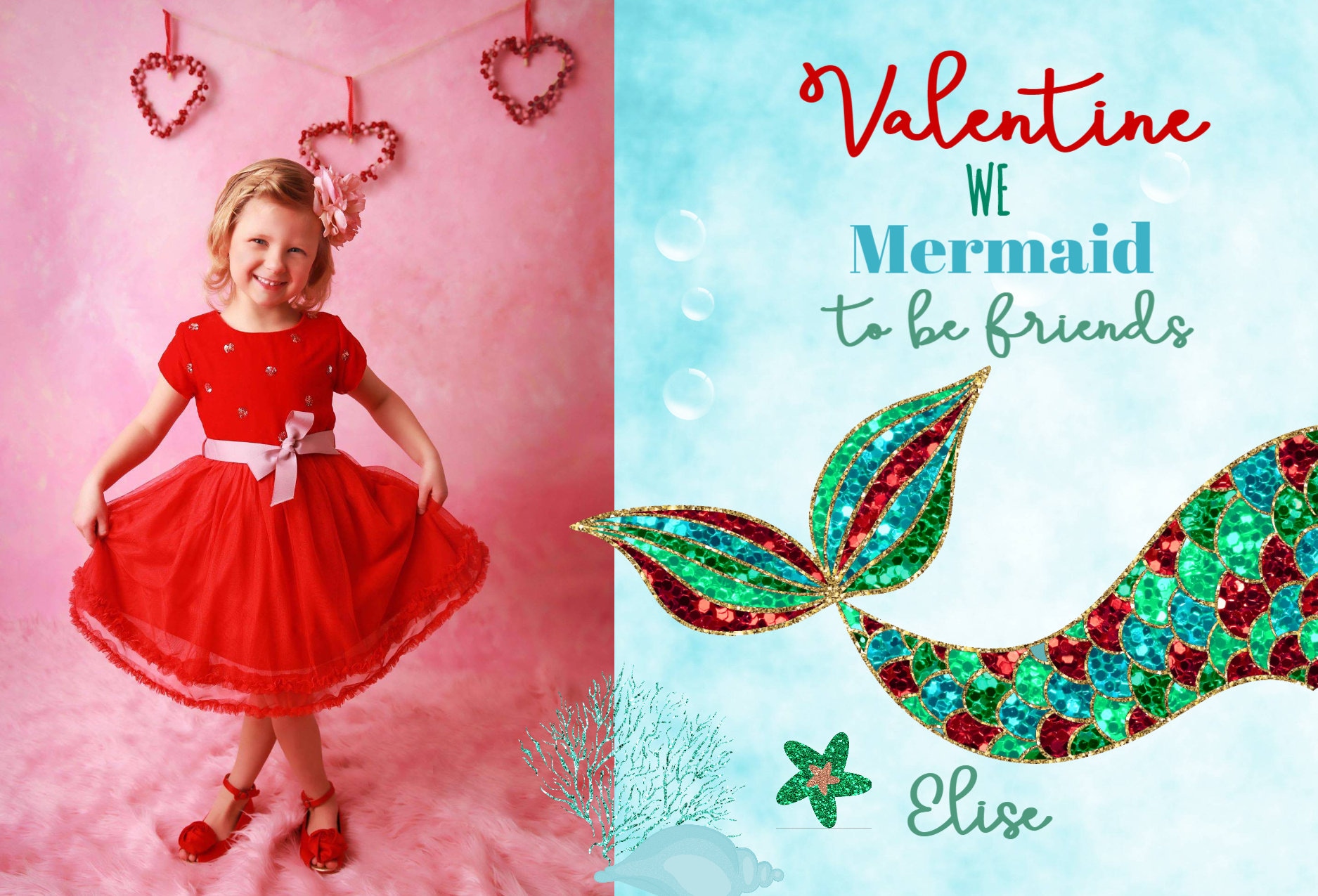 Mermaid Valentine's Day Card With Photo, Custom Photo Valentine ...