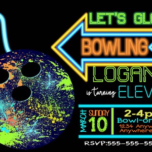 Neon Bowling Invitation | Edit Yourself Bowling Invite, Glow Bowling ...