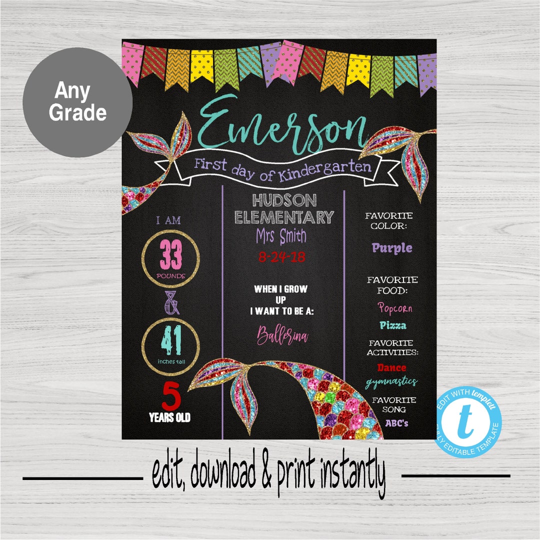 Mermaid Glitter First Day of School Sign, Mermaid Tail Back to School ...