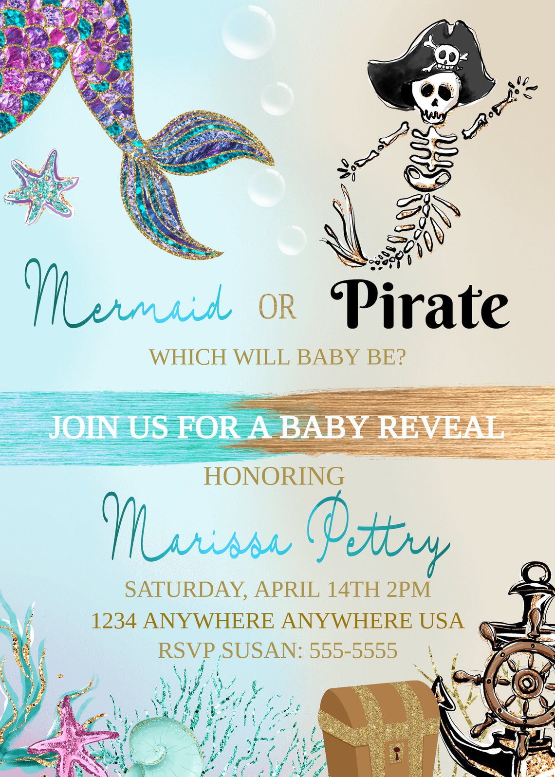 Mermaid or Pirate Gender Reveal Party Invitation Gender - Etsy