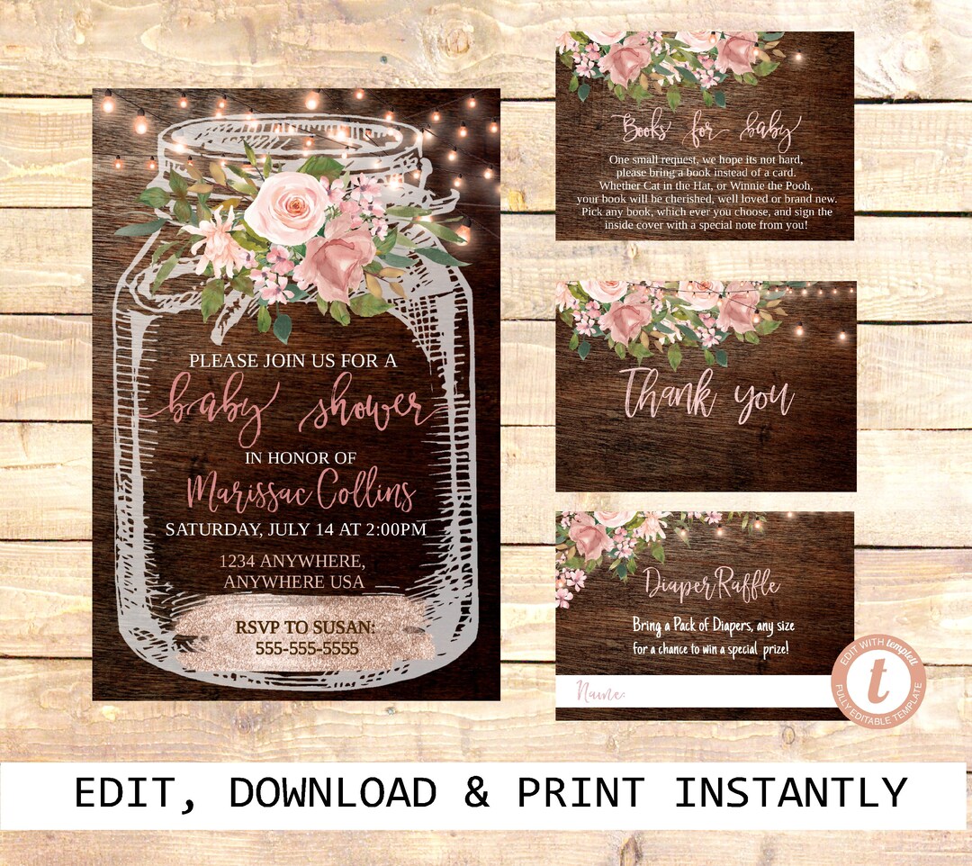Rustic, Baby Shower Invitation Bundle, Rustic Baby Shower, Mason Jar ...