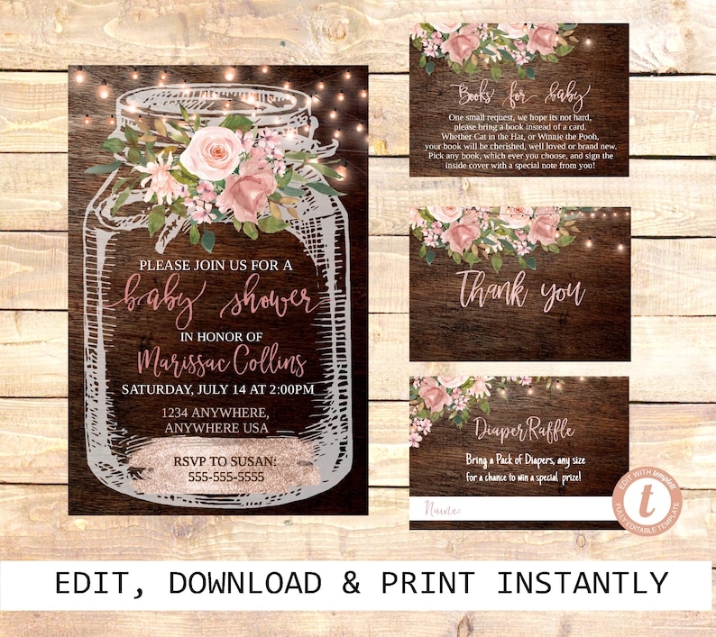 Rustic Baby Shower Invitation Bundle Rustic Baby Shower - Etsy