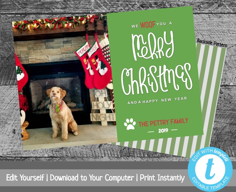 Christmas Card Template Pet Lover Puppy Photo Christmas - Etsy
