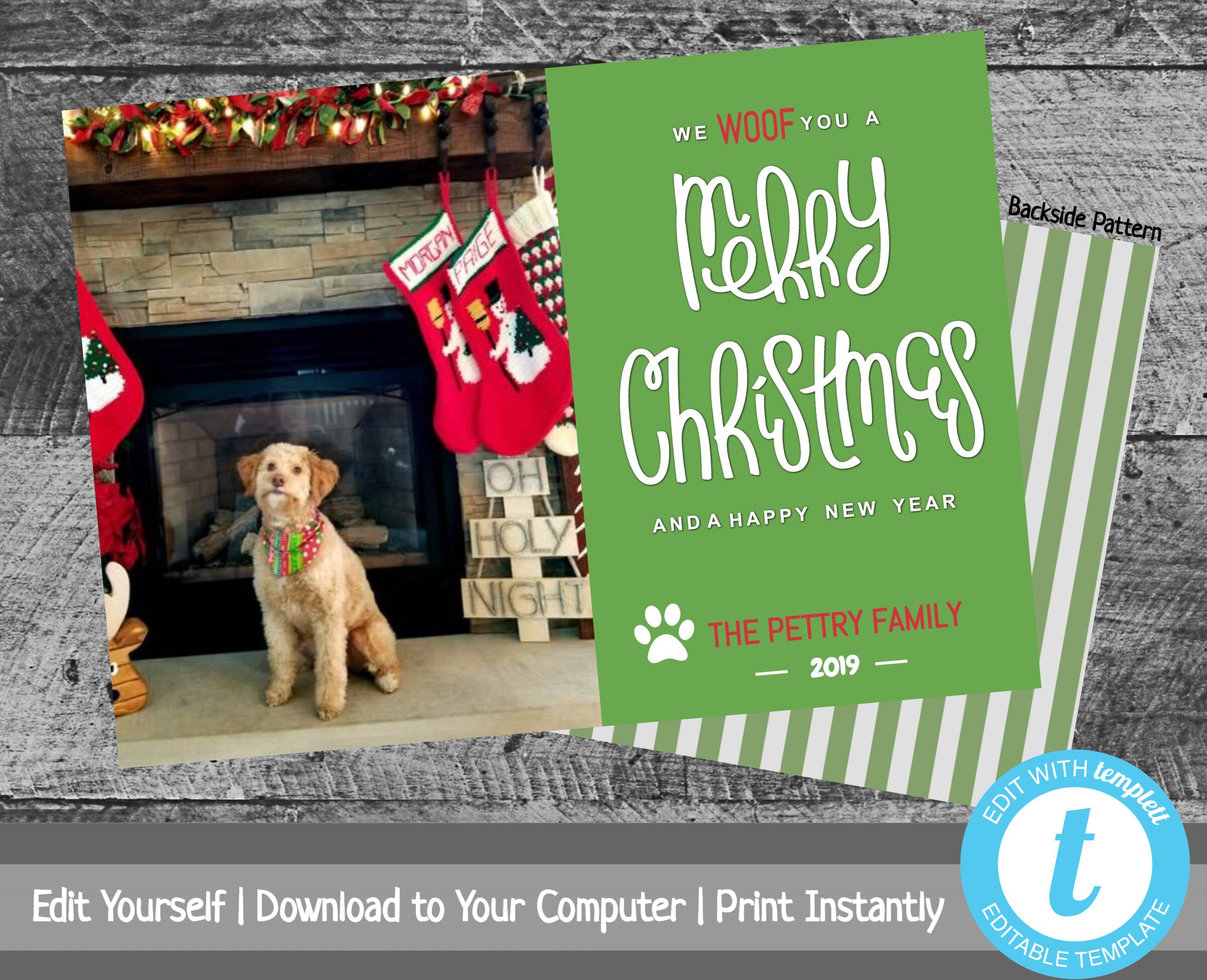 Christmas Card Template Pet Lover Puppy Photo Christmas | Etsy