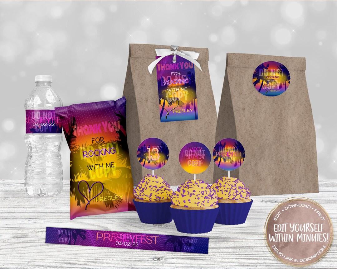 Music Festival VIP Birthday Party Favor Bundle, Editable Party Package ...