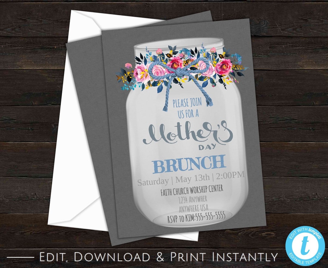 Mothers Day Brunch, Mothers Day Invitation, Rustic Mothers Day Invite ...
