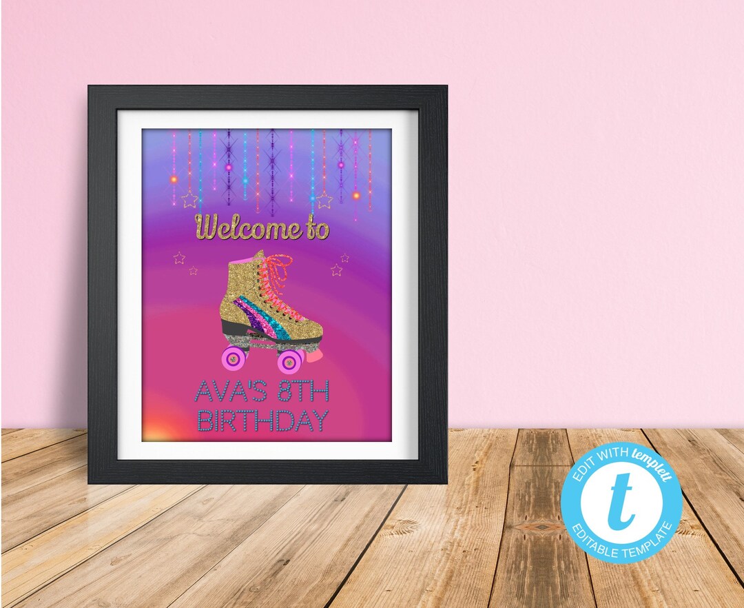 Roller Skate Welcome Sign, Birthday Party Decorations, Birthday Welcome ...